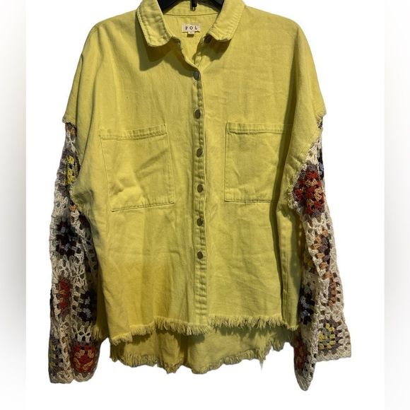 POL | Tops | Polcrocheted Sleeves Light Yellow Jean Shacket P2p 25 ...